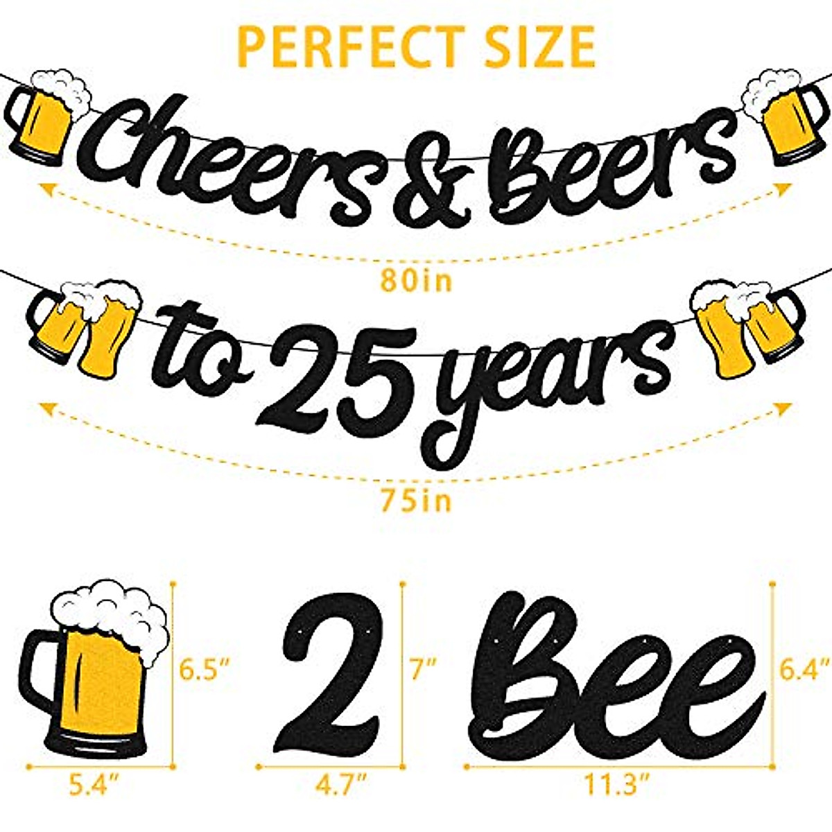 OKUSUN 25th Birthday Decorations Cheers to 25 years 25s Birthday Banner for Men Women 25th Birthday Black Glitter Backdrop Wedding Anniversary Party Supplies Decorations Pre Strung