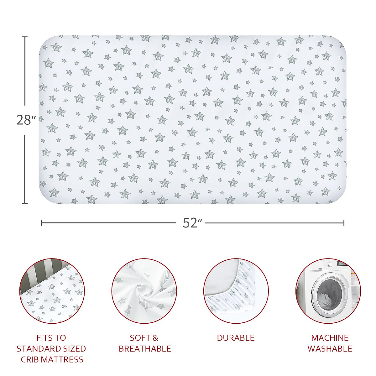 Crib Sheets for Girls 4 Pack, Fitted Crib Sheets for Standard Size Crib and Toddler Mattresses, Soft and Breathable Crib Sheets Baby Gift Girl Set, Pink