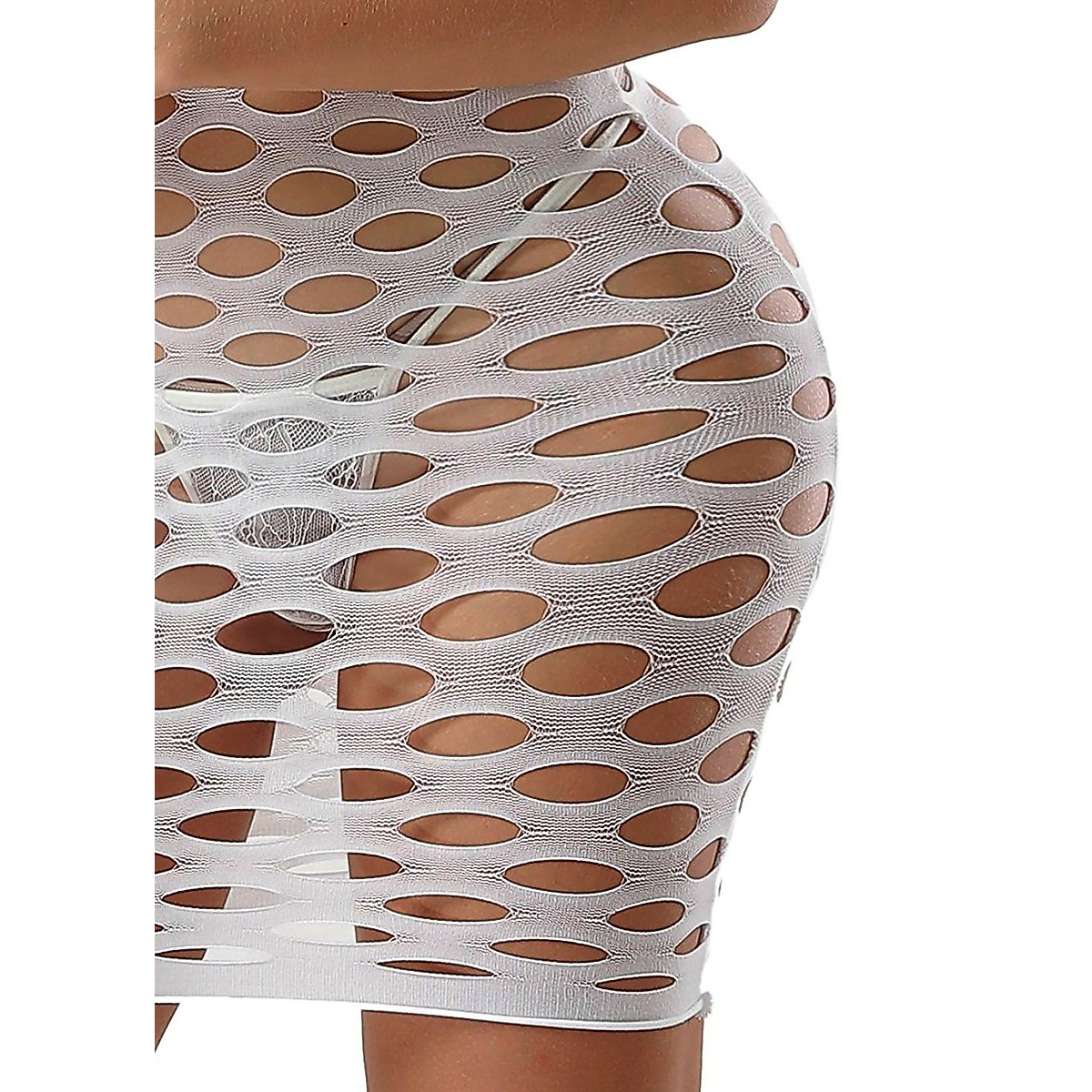 Vorifun Sexy Womens Strapless Fishnet Lingerie Sleepwear Mini Dress Tube Chemise Bodysuit One Size (White)