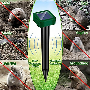 8 Pack Solar Mole Repellent Spikes, Ultrasonic Animal Repellent Outdoor Solar Powered Waterproof Sonic Burrowing Mole Deterrent Stake for Mole Vole Groundhog Gopher Armadillo Snake for Yard Lawns