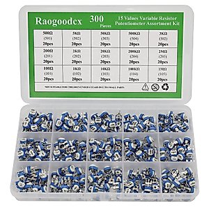 300Pcs 15 Value 100 ohm- 2M ohm Trimpot Variable Resistor 6mm Potentiometer Assortment Kit
