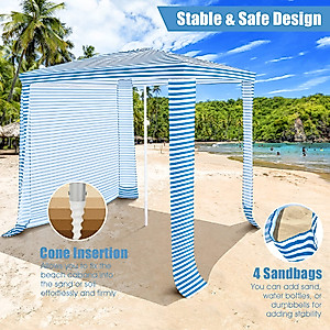 MIDDOW Beach Cabana, 6.7’ x 6.8’ Easy to Set up Beach Tent w/ Adjustable Height, Detachable Sidewall, Carry Bag, 4 Sandbags, NP10352BL Sun Shelter