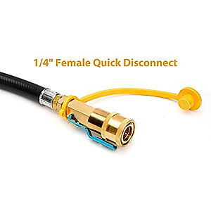 Stanbroil 12-feet Low Pressure Propane Quick-Connect Hose, Quick Disconnect Propane Hose Extension - 1/4” Safety Shutoff Valve & Male Full Flow Plug for RVs