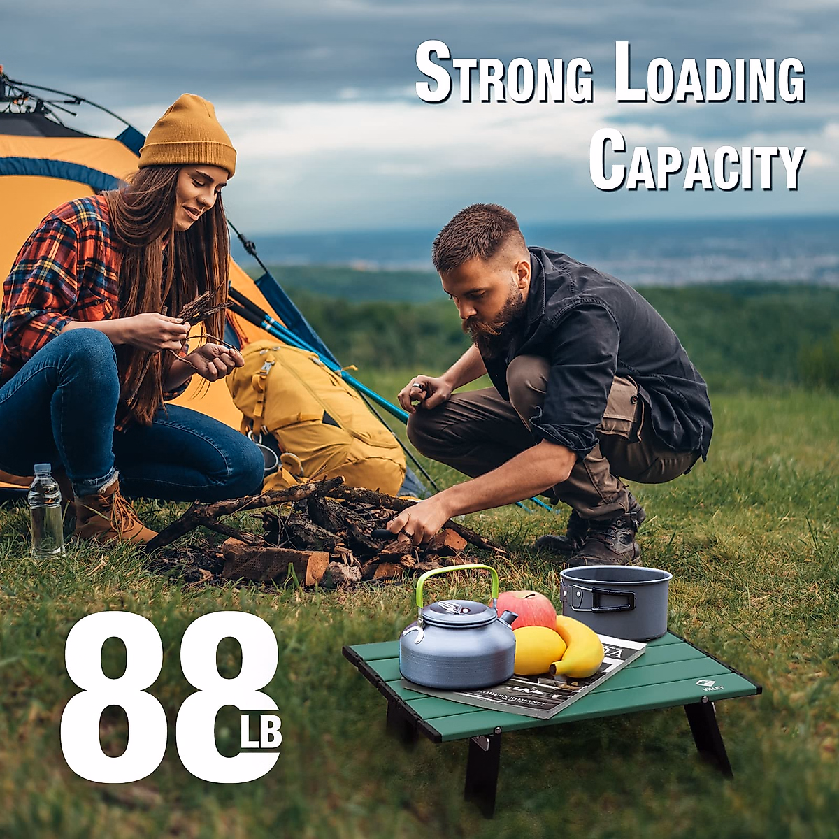 VILLEY Portable Mini Folding Beach Table, Ultralight Aluminum Side Table with Carry Bag for Camping, Picnics, and Outdoor Activities - Green