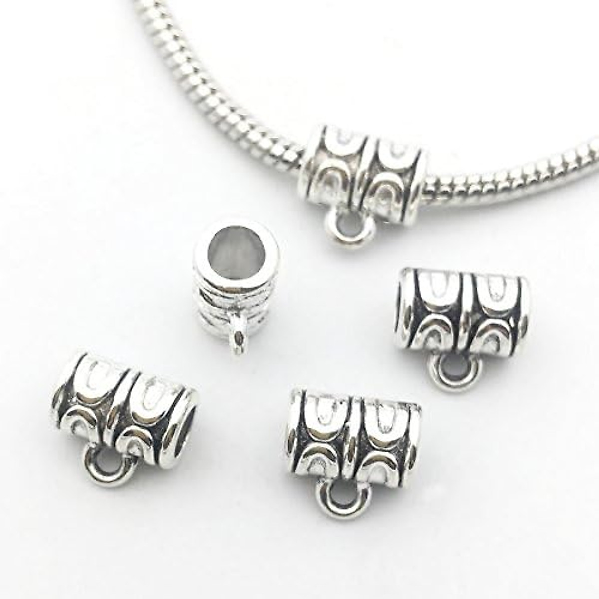 iloveDIYbeads 100g (About 125pcs) Mixed Tibetan Tube, Spacer Bail Bead Hanger Fit Charm European Bracelet Pendant (Antique Silver), 125