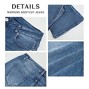 Koinshha Womens High Waisted Jeans Flare Stretch Boyfriend Casual Bootcut Denim Pants Light Blue