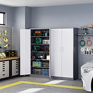 Letaya Metal Storage Cabinet with Lock Door, 71" Adjustable Shelf Steel Lockers for Office, Home,School,Garage Utility Tool Cabinet (2 Door-White&Gray)