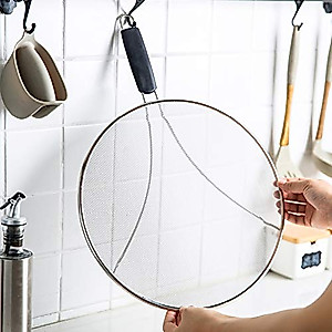 KUFUNG Splatter Screen for Frying Pan - Stops Almost 100% of Hot Oil Splash - Large 13" Stainless Steel Grease Guard Shield and Catcher (13 Inch, Black)