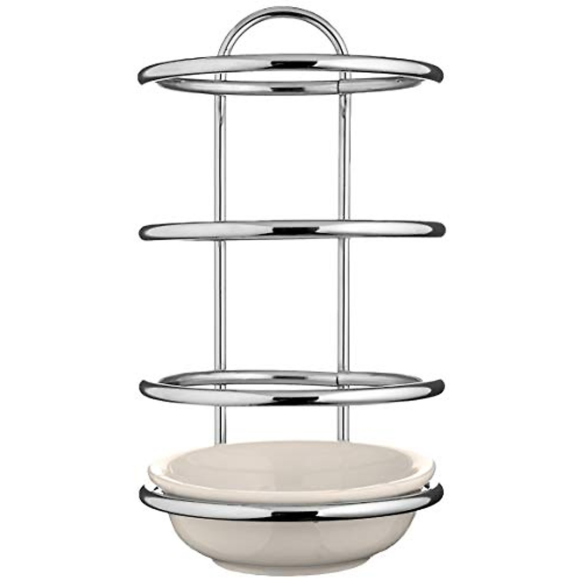 Upright, Standing Spoon Rest With Ceramic Dish Utensil Holder for Stovetop & Kitchen Counter Organization, Modern Vertical Design, Chrome/White