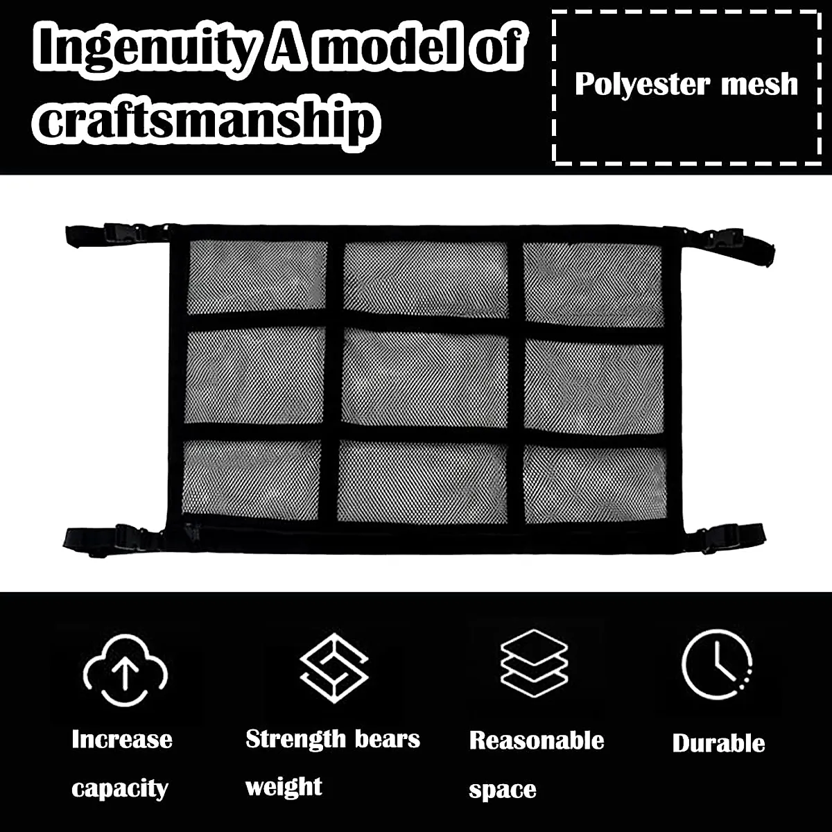 Improve Version Car Ceiling Cargo Net Pocket with Zip,Reinforced Webbing&Double Layers Cargo Carrier,Universal Road Trip Essentials Car Organizers and Storage for Tent,Toy,Quilts