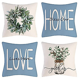 wyooxoo Throw Pillow Covers 18x18 Set of 4 Farmhouse Blue Pillow Covers Cushion Cases Decorative Pillowcases for Sofa Couch Living Room Outdoor Home Decor (Blue, 18" x 18")