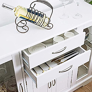 Giantex Sideboard Buffet Server Storage Cabinet W/ 2 Drawers, 3 Cabinets and Glass Doors for Kitchen Dining Room Furniture Cupboard Console Table (White)
