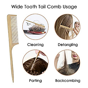 Wet Dry Hair Brush and Comb Set-Natural Bamboo Bristles Boar Detangler Hairbrush for Long Short Thick Thin Curly Straight Wavy, Paddle Brush for Men Women Kids (4 pcs)