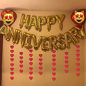 Happy Anniversary Balloons, 16 Inch Happy Anniversary Decoration Balloons with Red Foil Balloon Heart Hanging For All Ages Wedding Anniversary Decorations