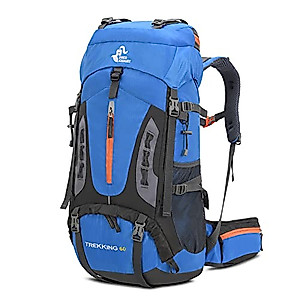 King'sGuard 60L Hiking Backpack Men Women Camping Backpack Waterproof Backpacking Mountaineering Climbing Daypack with Rain Cover (Blue)