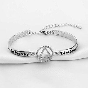BNQL Alcoholics Anonymous Bracelet AA Sobriety Gifts Sobriety Recovery Bracelet Sober Gifts for Women (SILVER)