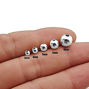 200 Pcs Mix White K Beads Smooth Little Round Spacer Beads Brass Long-Lasting Tarnish Resistant Seamless Loose Beads for DIY Bracelet Jewelry Making (3/4/5/6MM-Silver)