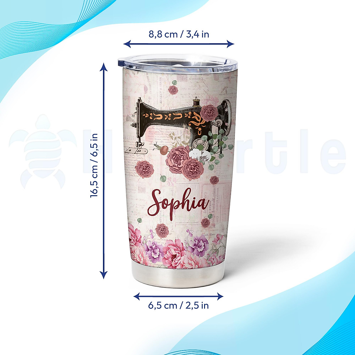 Hyturtle Personalized Gifts For Sewing Lover - Sewing Mechanic Nutrition Facts Custom Stainless Steel Tumbler 20 oz With Lid - Idea Quilting Crochet Lover Gifts For Women, Girl On Birthday, Christmas