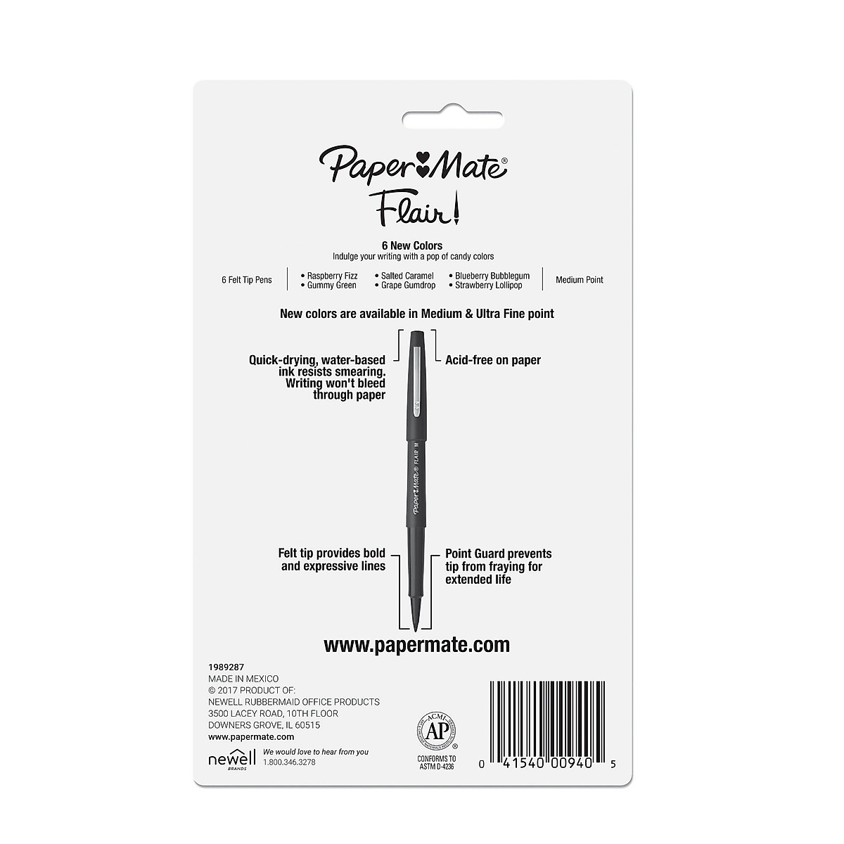 Paper Mate Flair Felt Tip Pens, Medium Point (0.7mm), Limited Edition Candy Pop Pack, 6 Count