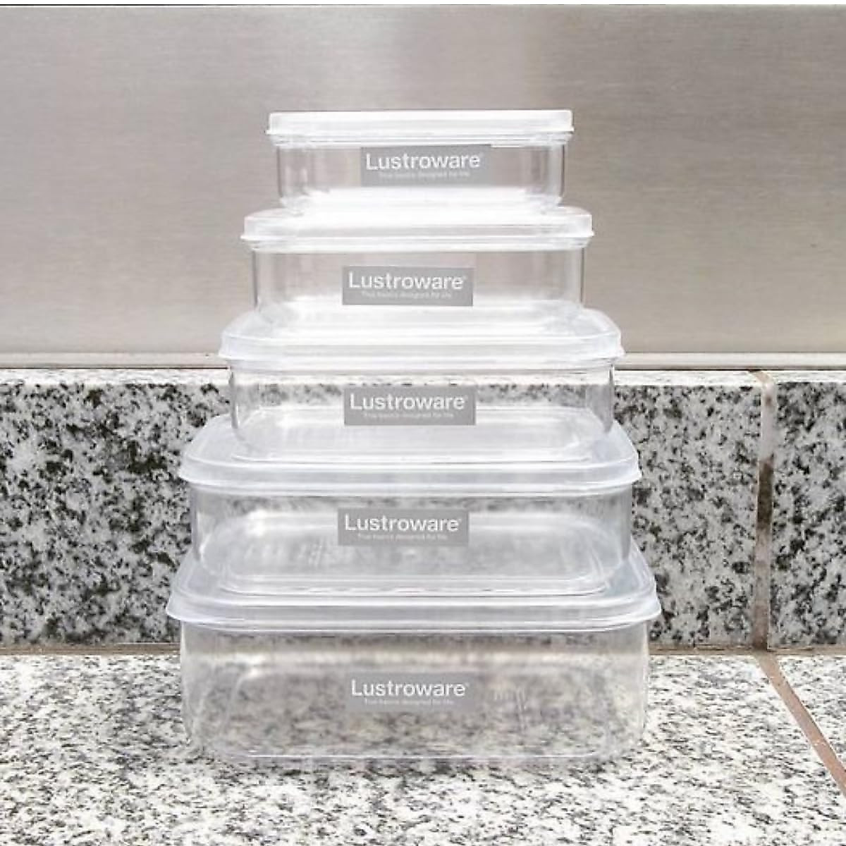 Lustroware (Set of 5) Micro Clear Stackable Storage Food Containers with Lid, Crystal Clear Nestable Kitchen Meal Prep Canister, Dishwasher & Microwave Safe, Made in Japan