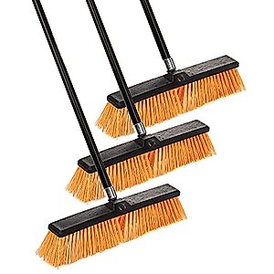 Alpine Heavy Duty Push Broom for Floor Cleaning Stiff Bristle Brush for Shop, Deck, Garage, Concrete for Indoor & Outdoor Sweeping Broom (Orange-18 inches-Pack of 3)