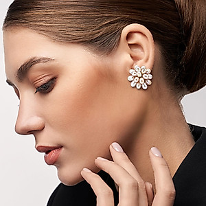 AeraVida Pretty Cultured Freshwater Pearl Cluster Pink Flower Clip-on Earrings | Elegant Handmade Jewelry for Women | Statement Earrings