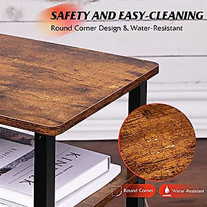 WLIVE Side Table, Small End Table, Adjustable 3-Tier Bedside Table with Sturdy Metal Frame, Tall Nightstand for Bedroom, Living Room, Sofa Table for Small Space (Rustic Brown, 1 Pack)