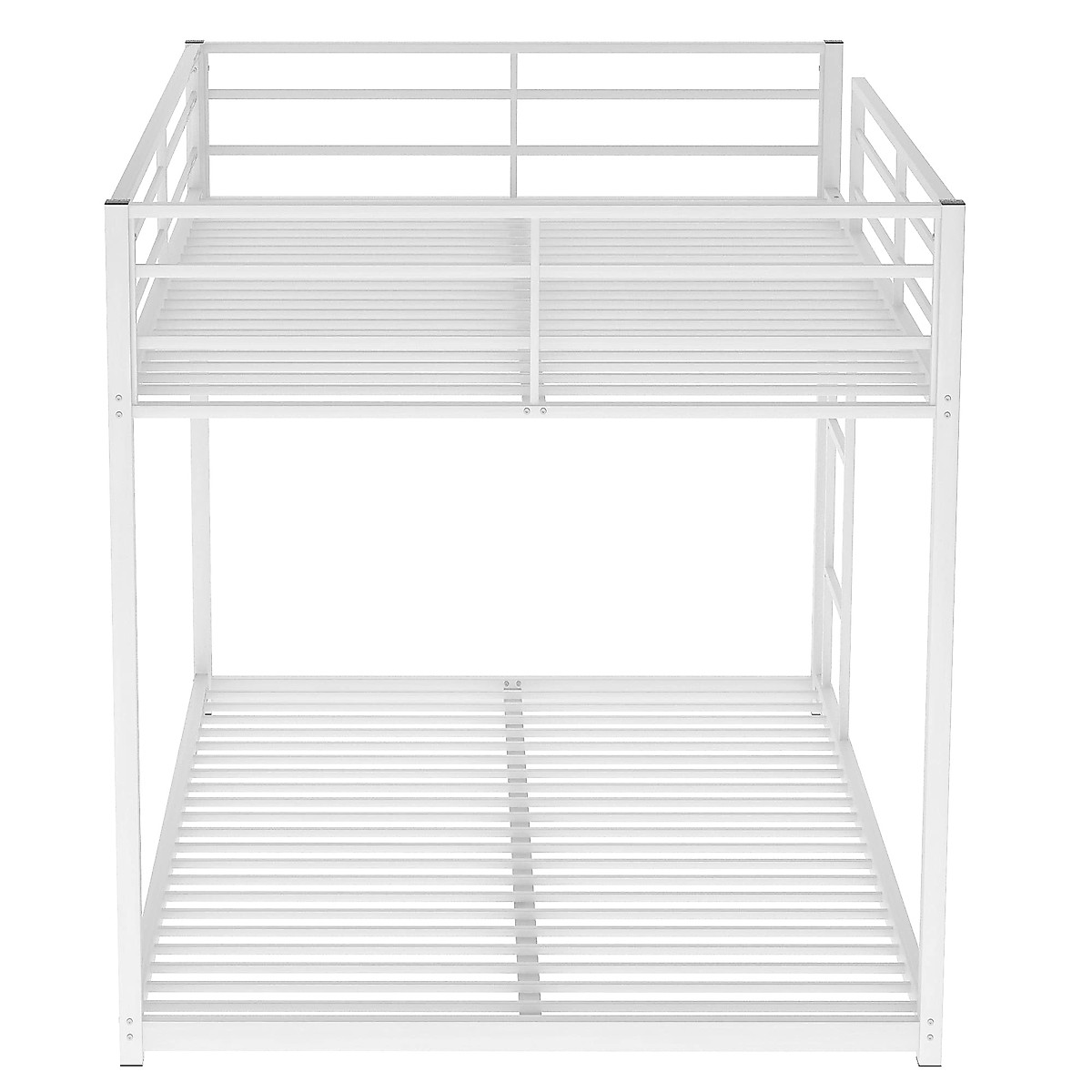 ZJIAH Metal Bunk Bed Full Over Full with Ladder, Low Bunk Bed Frame with Safety Guard Rails, Sturdy Heavy Duty Full Size Floor Bunk Beds Frames for Teens, No Box Spring Required, White