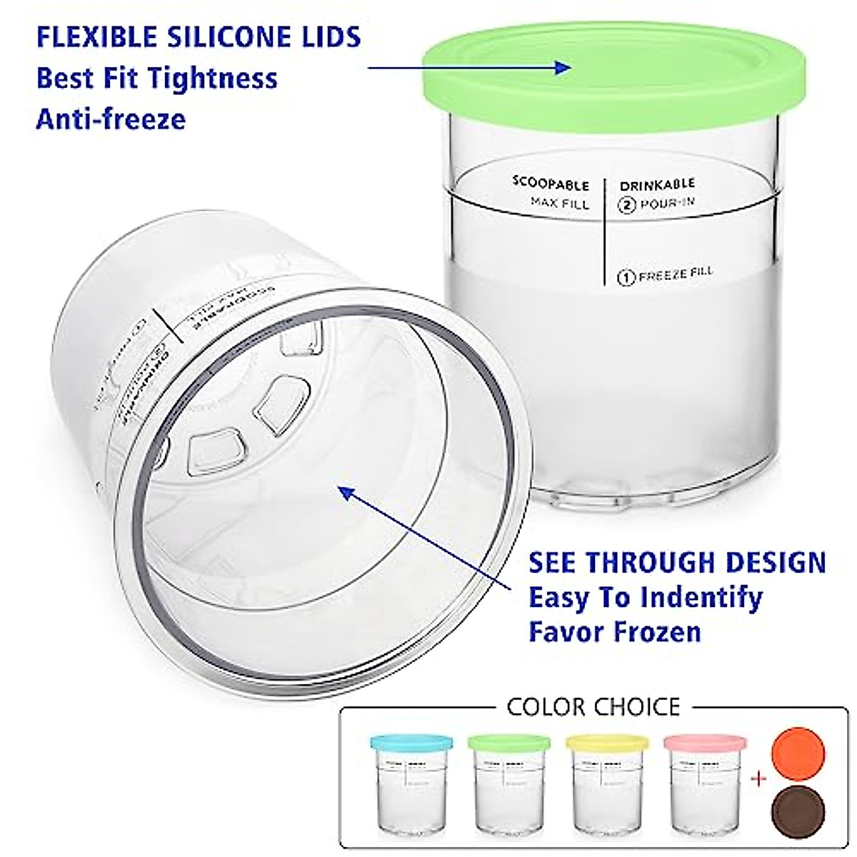 LOMILD Ice Cream Containers 4 Pack, Replacement for Ninja Creami Deluxe Pints and Lids, Compatible with NC500 Series Creami Deluxe Ice Cream Makers, Dishwasher Safe & BPA-Free