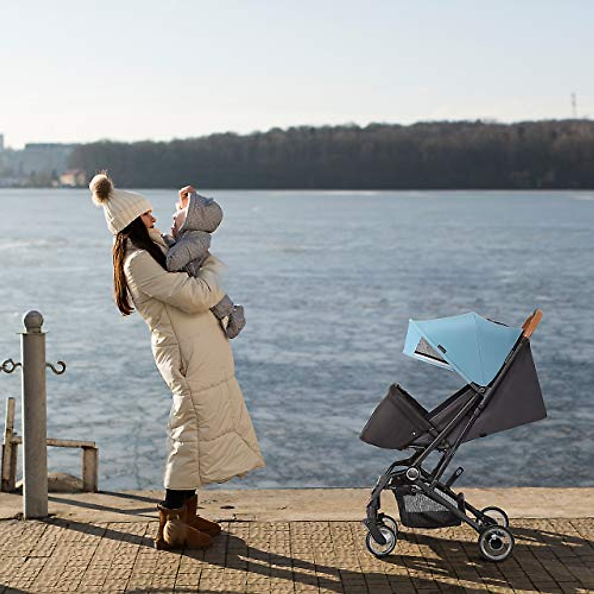 Evolur Baby Stroller Compact Lightweight Urban City Stroller with Anti UV Treatment and Mesh Material with Large Basket for Storage, Blue