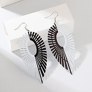 TIANHONGYAN Unique Metal Hollow Personality black and white symmetry Leaf Earrings Bohemian Lightweight leaf Dangle Drop Geometric Earrings for Women Charm Jewelry gift (leaf)