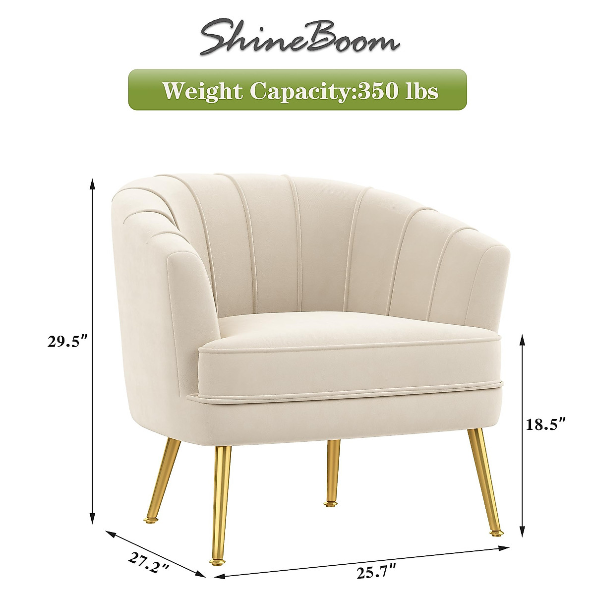 SHINEBOOM Velvet Accent Chairs for Living Room Bedroom Office Leisure Upholstered Single Sofa Chair Arm Chair Comfy Chair Reading Club Coffee Chair with Metal Legs, Beige