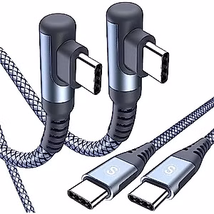 USB-C to USB-C Cable [2-Pack 6ft] PD 60w iPad Pro Charger Type C Right Angle Nylon Braided Cord for iPad Pro/Air 4 5th/Mini 6 MacBook Air, Samsung S22 S21 S20+ Ultra/FE Note 20 10, Pixel PS5 Switch