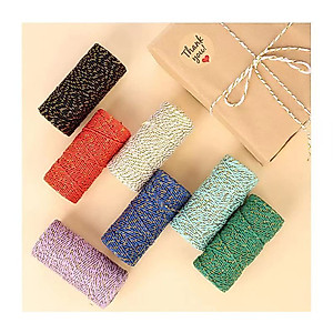 Twine String,328 Feet Christmas Twines White Rope with Gold Wire Bakers String Rope Craft Making Knitting Butchers Twine DIY Wedding Decor Supply String Rope