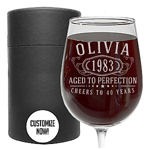 Personalized Etched 16oz Stemmed Wine Glass - Customized Gifts for Women, Unique Custom Name Happy 40th Birthday Gifts for Mom Sister Adult Daughter, Turning Years Old for Her, Bday Party, Bernard