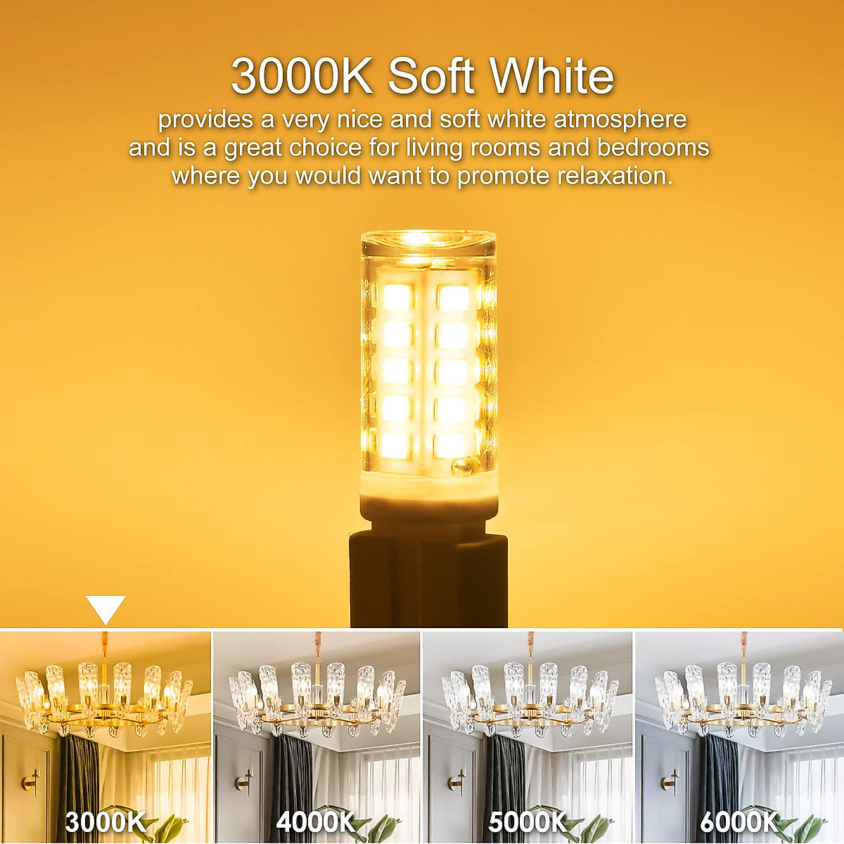 Sailstar G9 LED Bulb, 3000K Soft White, G9 Bulb 40W Equivalent, G9 LED 360° Beam Angle 400LM No Flicker 120V, G9 Bi-pin Ceramic Base, 4W G9 LED Light Bulbs for Chandelier, 6 Pack, Non-dimmable
