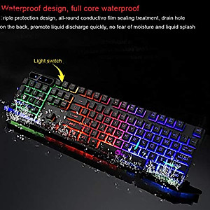 Rainbow LED Backlit 104 Keys Gaming Keyboard, Compact Keyboard with 12 Multimedia Shortcut Keys USB Wired Keyboard for PC Gamers Office