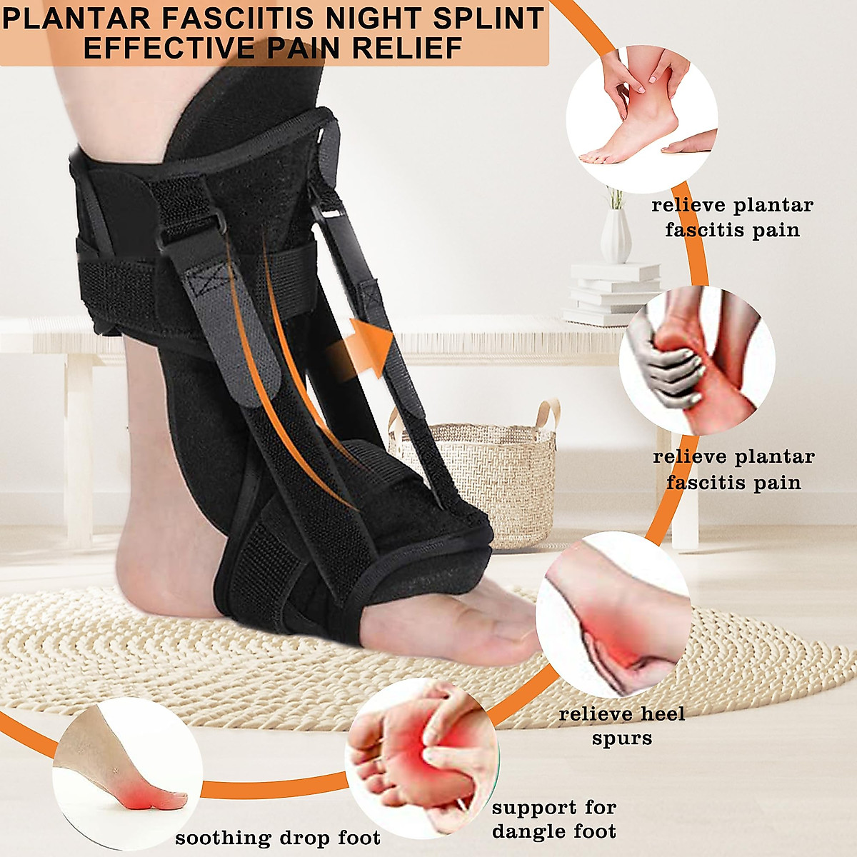 FIAYIGIL Plantar Fasciitis Night Splint, Foot Drop Orthosis Adjustable Elastic Sole Night Splint Ankle Fixation Effective Relief from Achilles Tendonitis, Heel and Ankle Pain