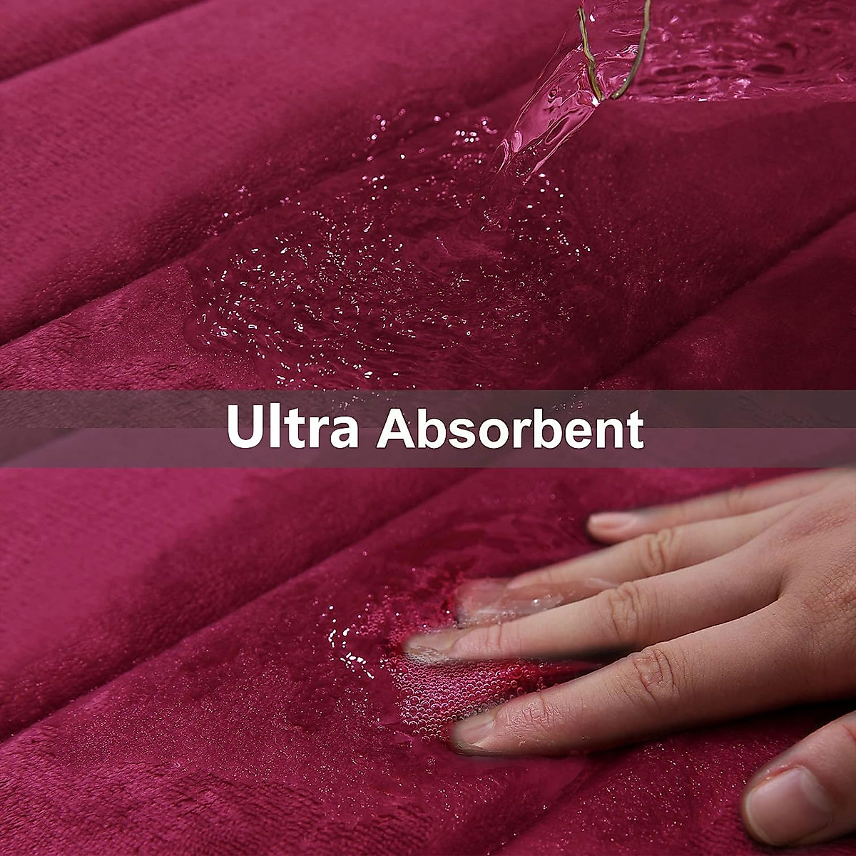 Buganda Memory Foam Bath Mat Rug, 47" x 17", Ultra Soft and Non-Slip Bathroom Rugs, Water Absorbent and Machine Washable Bath Rug Runner for Bathroom, Shower, and Tub, Burgundy