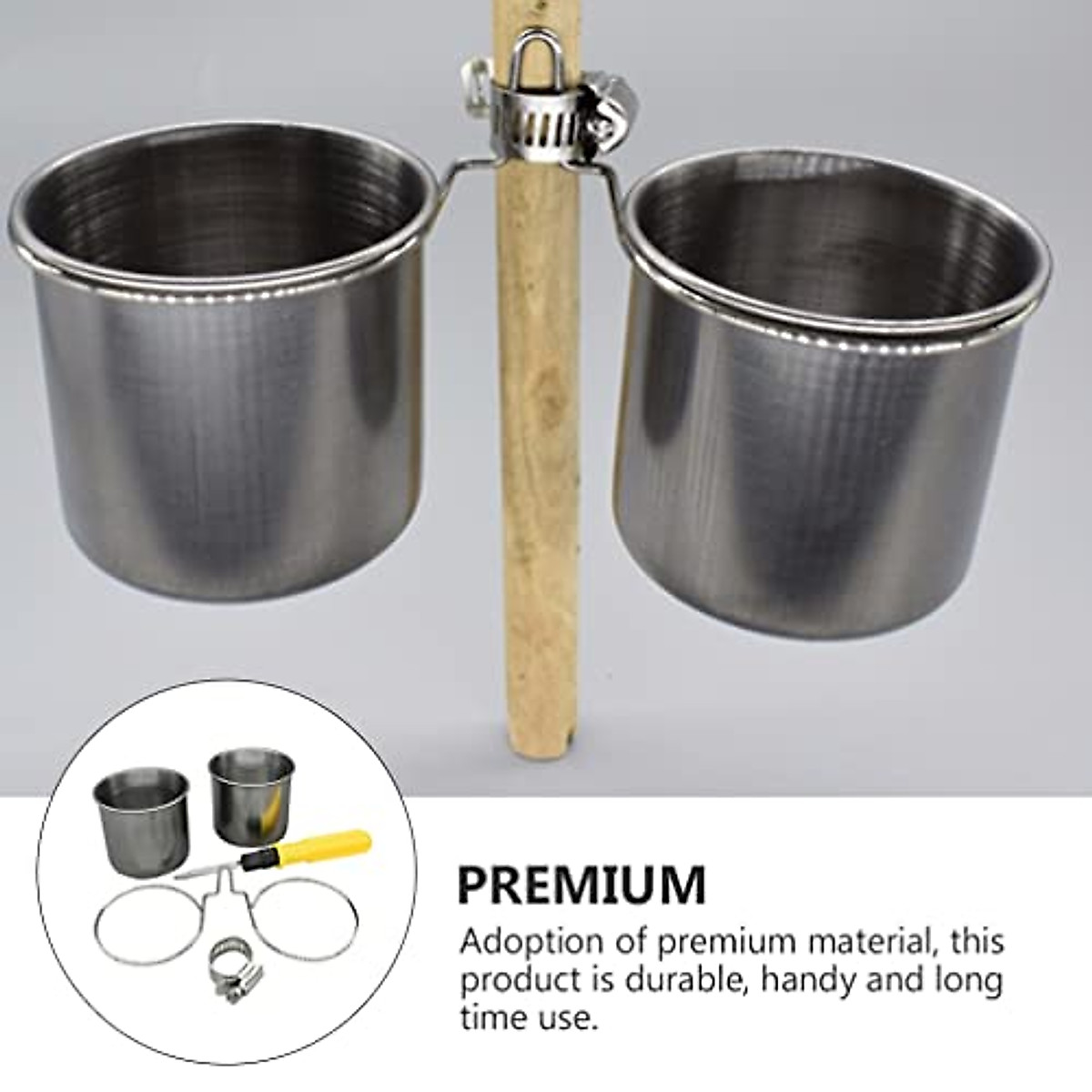 POPETPOP Bird Water Dispenser Bird Feeding Cups, Parrot Food Bowl Clamp Holder Coop Cup, 1 Set Dish Stainless Steel Bird Bowls Parrot Feeders Water Cage Bird Water Dispenser Parakeet