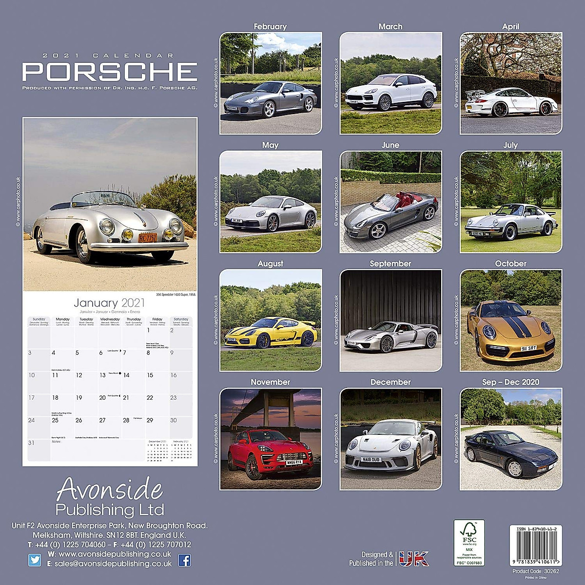 Porsche Calendar- Calendars 2020 - 2021 Wall Calendars - Car Calendar - Automobile Calendar - Porsche 16 Month Wall Calendar by Avonside