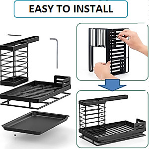 Kitchen Sink Caddy, Kitchen Sink Organizer Caddy, Sponge Holder Kitchen Sink Caddy with Drain Tray Pan, Stainless Steel Rustproof Sturdy Kitchen Sponge Brush Holder Storage for Dish Soap Dishcloth