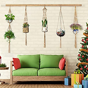 PIKAMAO Macrame Plant Hanger, 5pcs Jute Plant Hanger Indoor with 5pcs Hooks, Handmade Weave Hanging Plant Holder for Indoor Outdoor Boho Home Décor