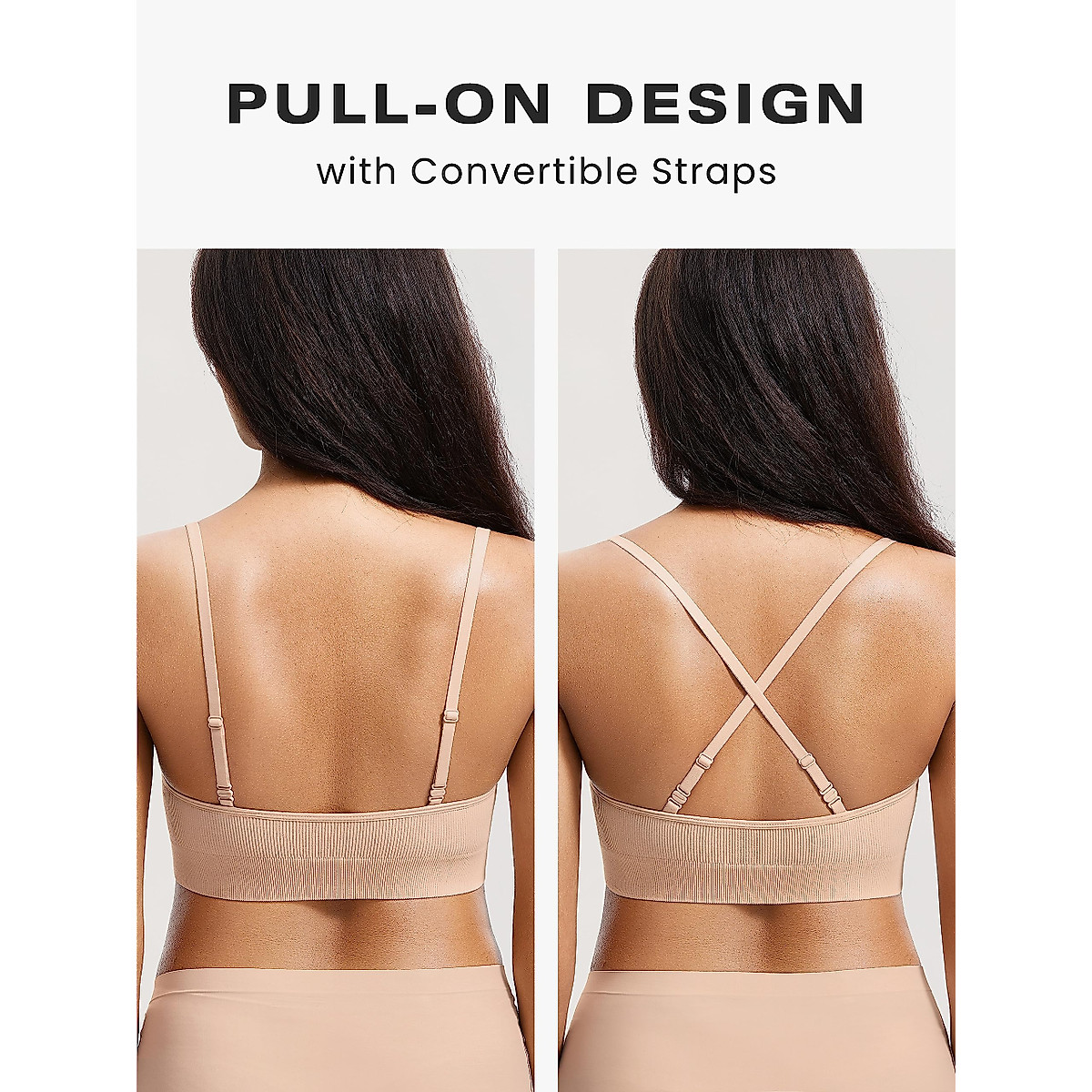 DOBREVA Women's Bralettes No Underwire Bras Support Padded Wireless Ribbed Seamless Bra Removable Pads Push Up Inserts Beige X-Large