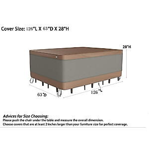 Garden Balsam Waterproof Rectangular Patio Table and Chair Cover Beige 126" L X 63" D X 28" H Outdoor General Purpose Furniture Covers Patio Furniture Set Cover