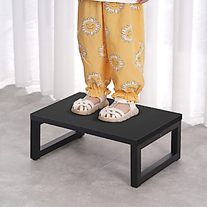 Snughome Wooden Step Stools for Adults Kids, Solid Portable Wooden Bedside Step Stool Adults Hold Up to 350 lb, One Step Foot Stool for Kitchen, Bedroom, Living Room, Bathroom - Self-Assembly(Black)