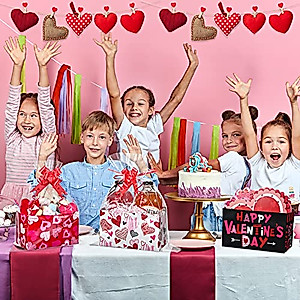 120 Pcs Valentines Day Baskets Gifts Empty Set Includes Valentines Empty Market Tray Cardboard Basket Clear Cellophane Bags Gift Tags Pull Bows for Valentines Day Holiday Birthday Party Supplies