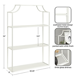 Kate and Laurel Ciel Three-Tiered Wall Shelf, 21 x 30, White, Decorative Floating Shelf Storage and Wall Organizer for Over Toilet Storage Bathroom Display