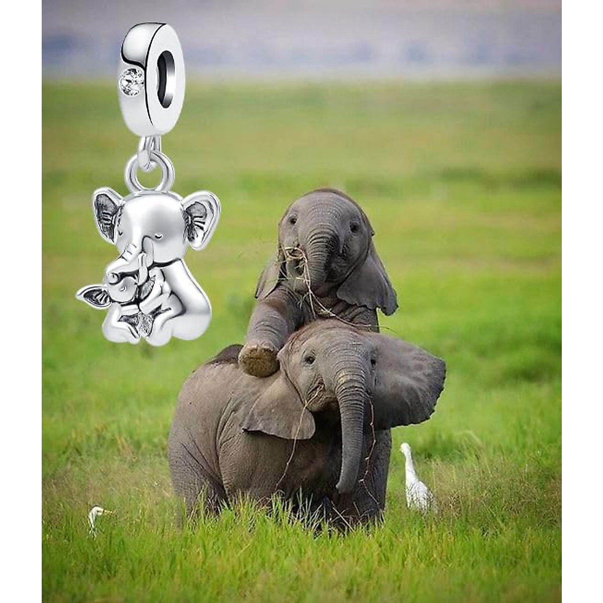 MZC Jewelry Elephant Charm for Pandora Bracelets Mother Daughter Bead for Women