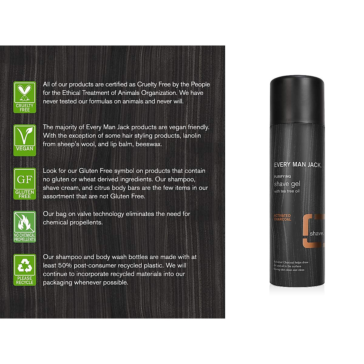 Every Man Jack Activated Charcoal Shave Gel for Men - Soften and Prep Skin and Beard for a Deep Clean and Close, Comfortable Shave with Tea Tree Oil, and Aloe - 6.7-ounce - Twin Pack